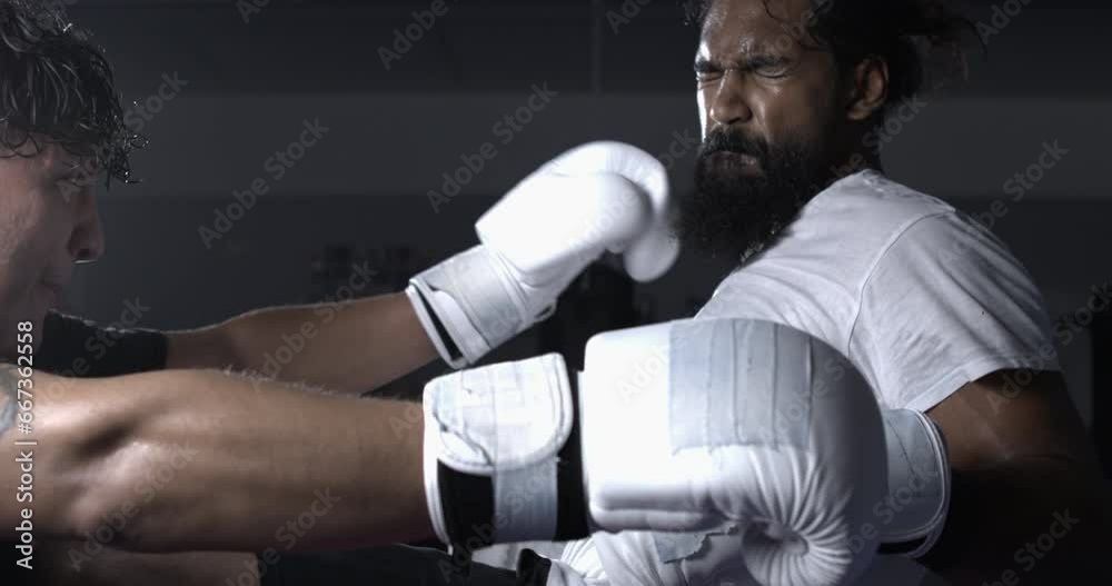 Vidéo Stock Fighters inside boxing ring battling each other in dramatic ...