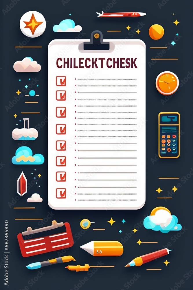 Whimsical flash art vector checklist ui, white background Stock Photo ...