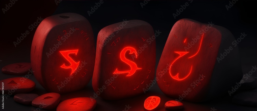 Magical glowing red rune stones on plain black background from ...