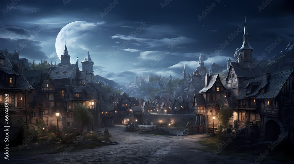 Medieval village background wallpaper poster PPT Stock Illustration ...