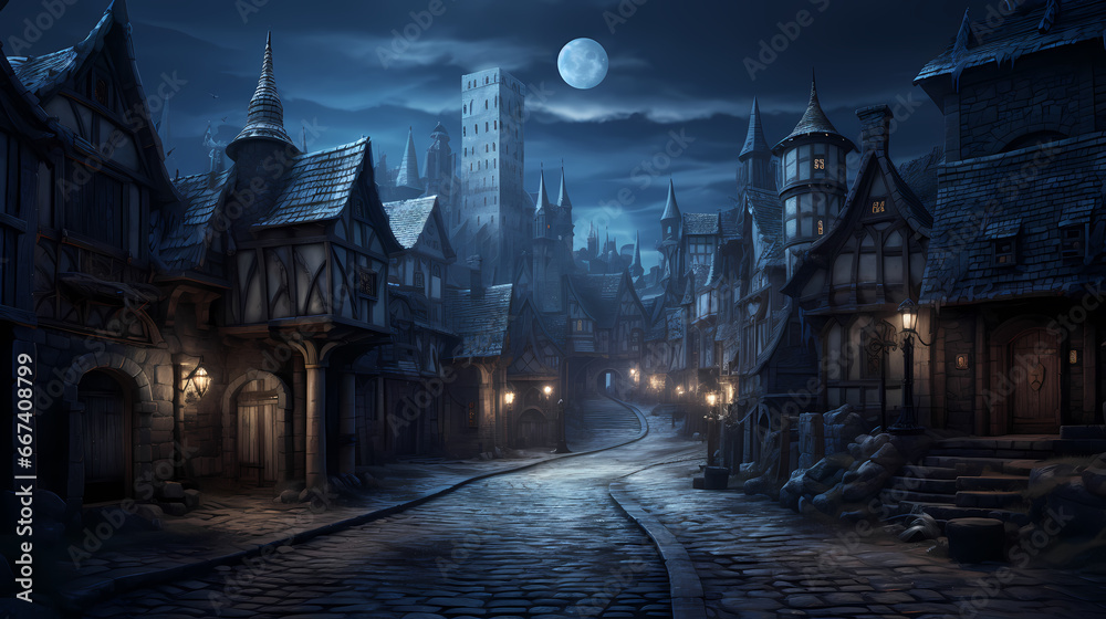 Medieval village background wallpaper poster PPT Stock Illustration ...