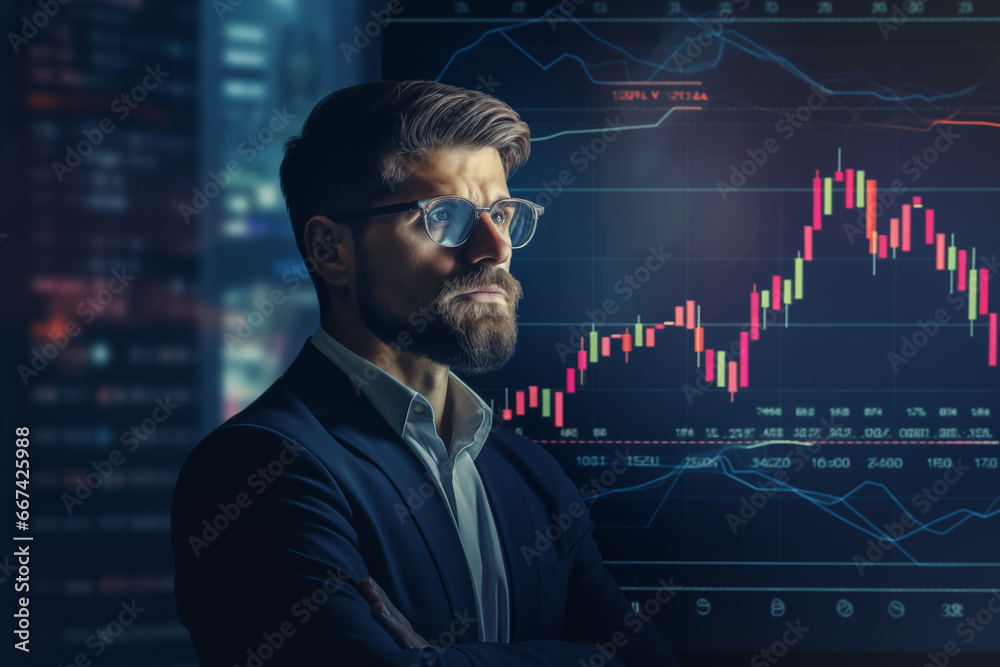 financial charts overlay with background of Portrait of Stock Market ...