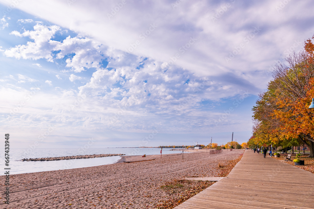 the wooden boardwalk along toronto's kew beach in the beaches ...