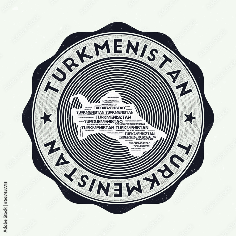 Turkmenistan seal. Country round logo with shape of Turkmenistan and ...