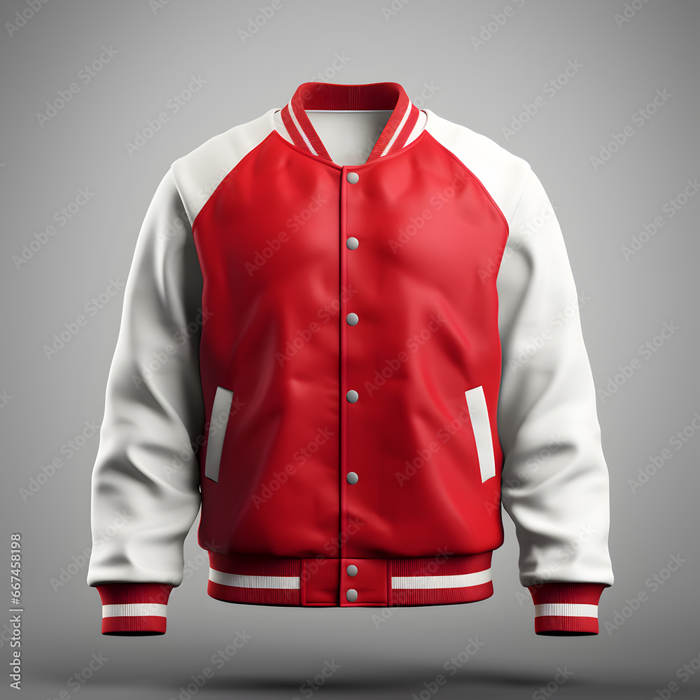 Red and white baseball jacket, front view for mockup Stock Photo ...