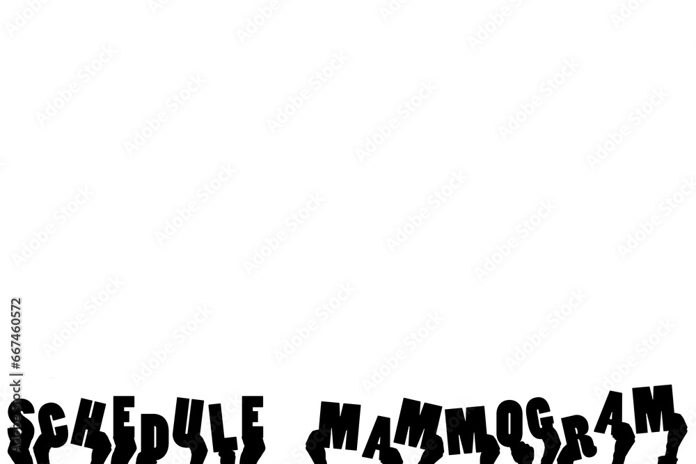 Digital png illustration of hands and schedule mammogram text on ...