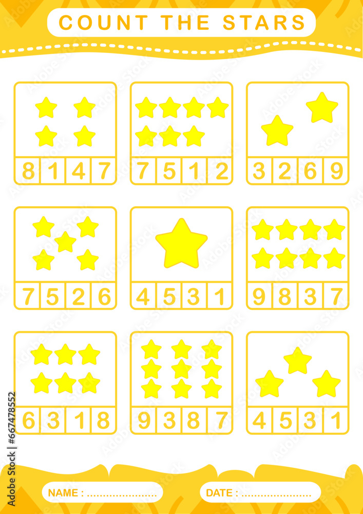 Counting stars 1 to 9 for kids and preschool - Education worksheet ...