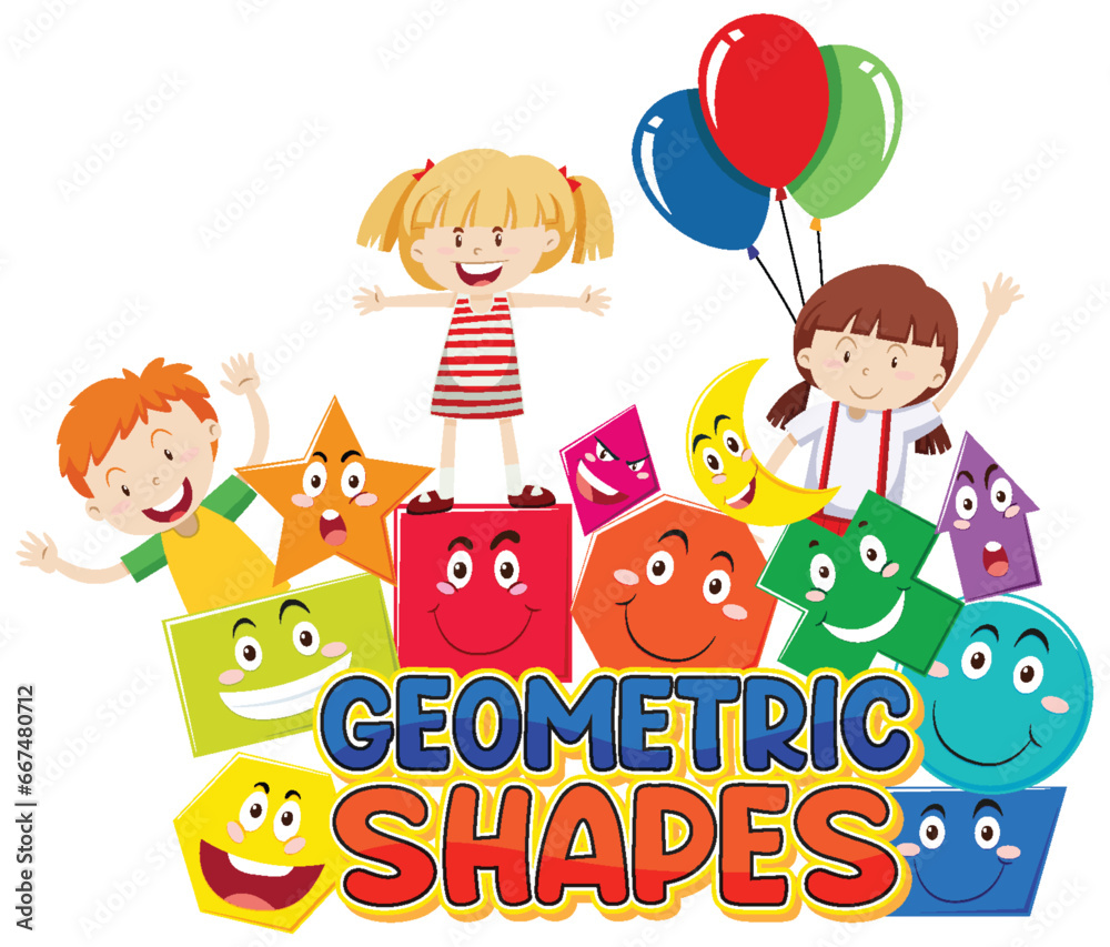 Poster Maths Geometric Shapes Cartoon with Expressive Children ...