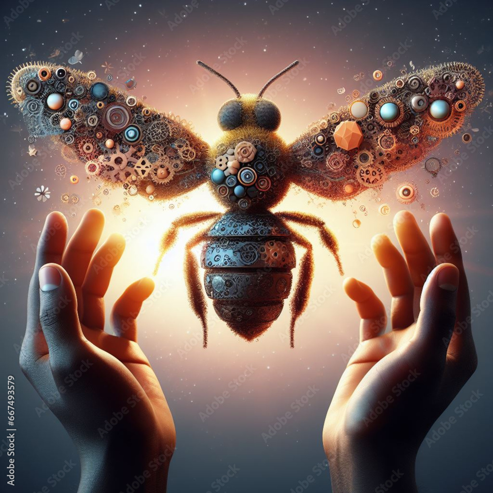 hands protect care steampunk bee important element of the ecology ...