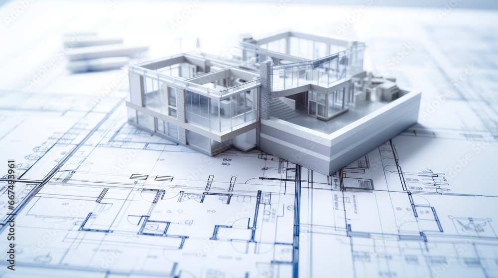 Building construction on architecture blueprint Stock Photo | Adobe Stock