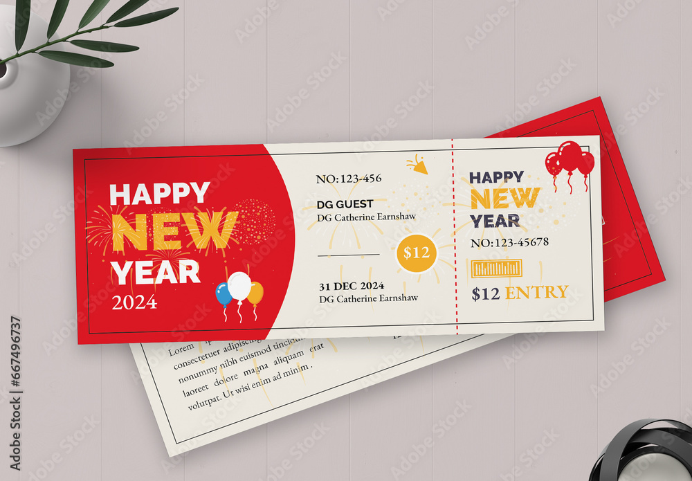 Happy New Year ticket Stock Template | Adobe Stock
