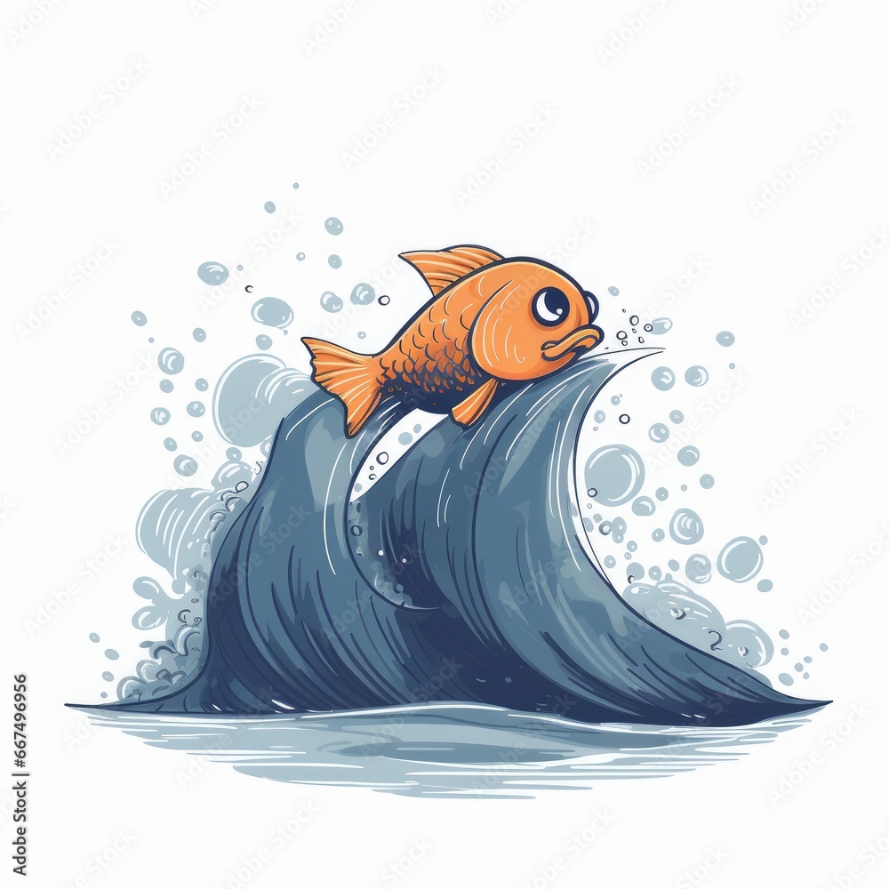 Cartoon a fish swimming against the current on white background. AI ...