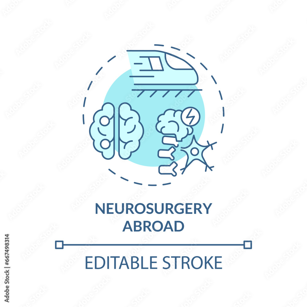 2D editable blue neurosurgery abroad icon, simple isolated ...