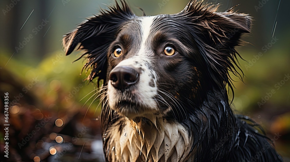 Skeptic sad border collie dog thinking & dont know what to do in park ...