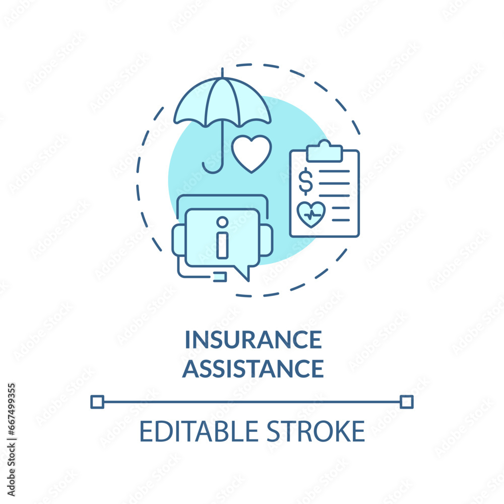 2D editable blue insurance assistance icon, simple isolated ...