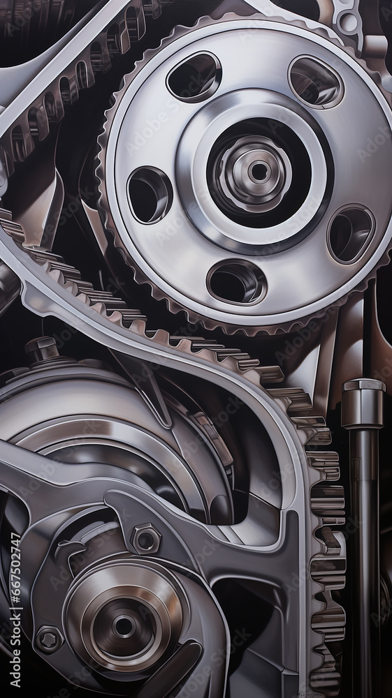 vertical background timing belt, metal parts of the gear of the car ...
