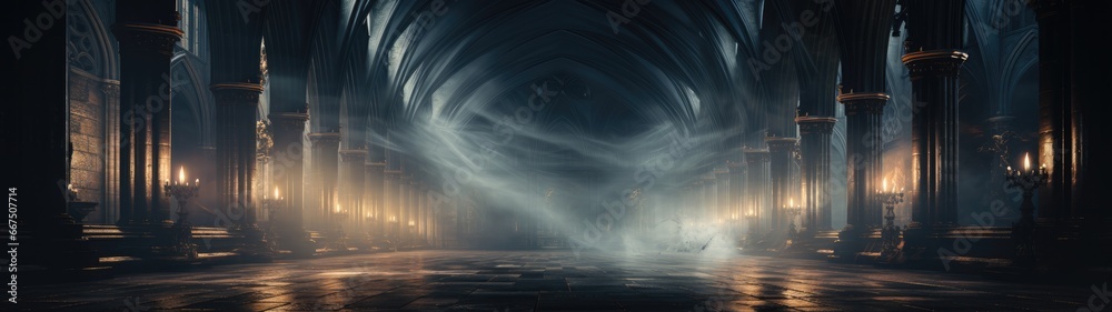 The abstract Renaissance hall stands in obscurity, with eerie Gothic ...