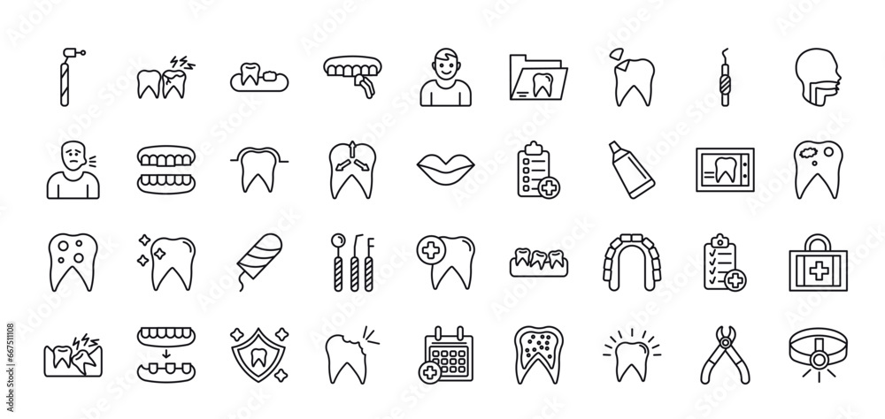 outline icons set from dentist concept. editable vector such as ...