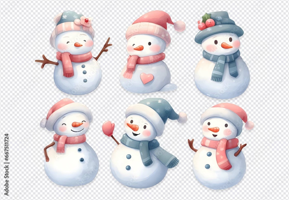 Cute Snowman Clipart Set Stock Template | Adobe Stock