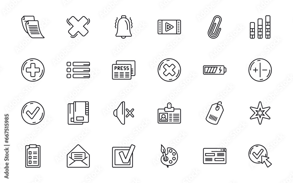 outline icons set from user interface concept. editable vector such as written paper, cross ...