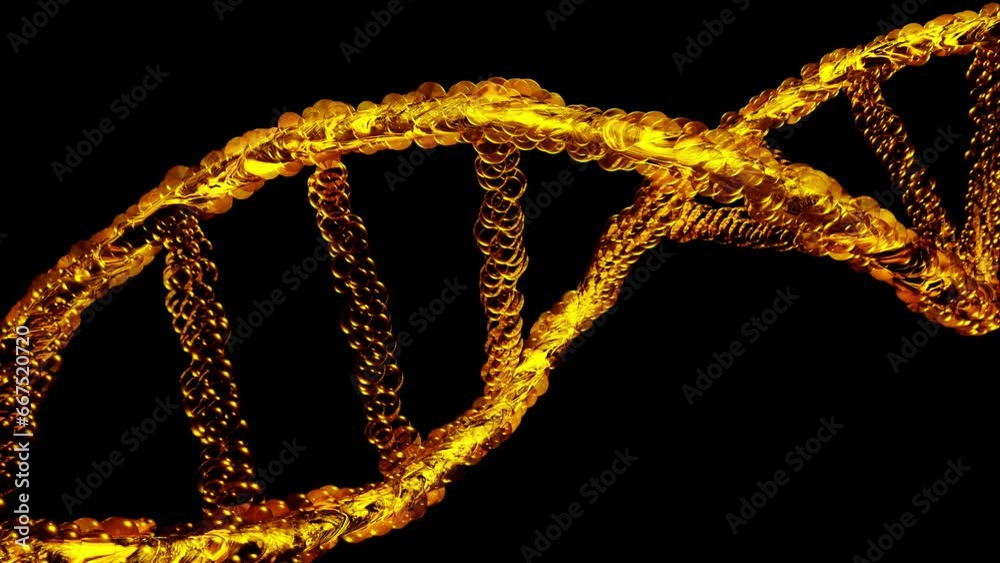DNA double helix Golden yellow, transparent on black background ...