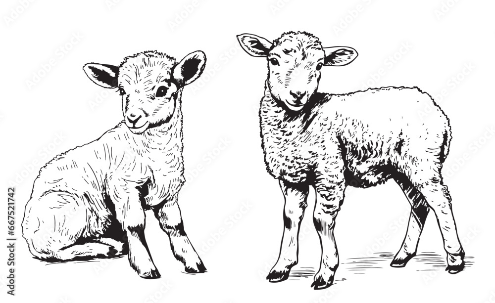 Cute lamb sketch hand drawn in doodle style Farming illustration Stock ...