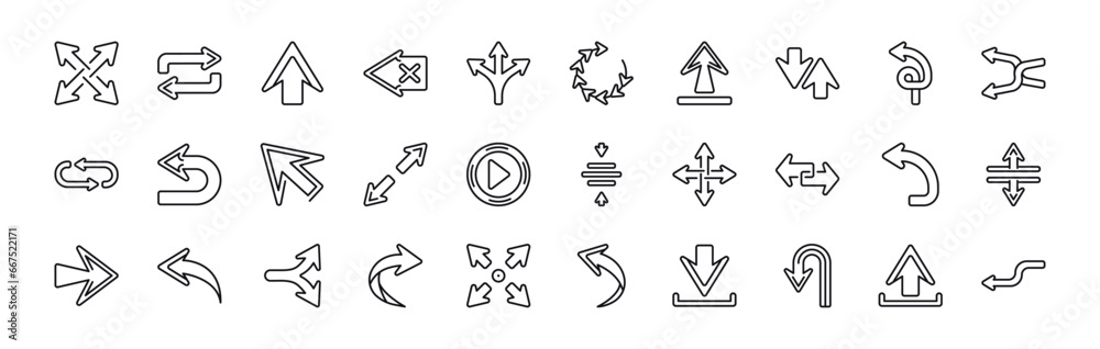outline icons set from arrows concept. editable vector such as expad ...