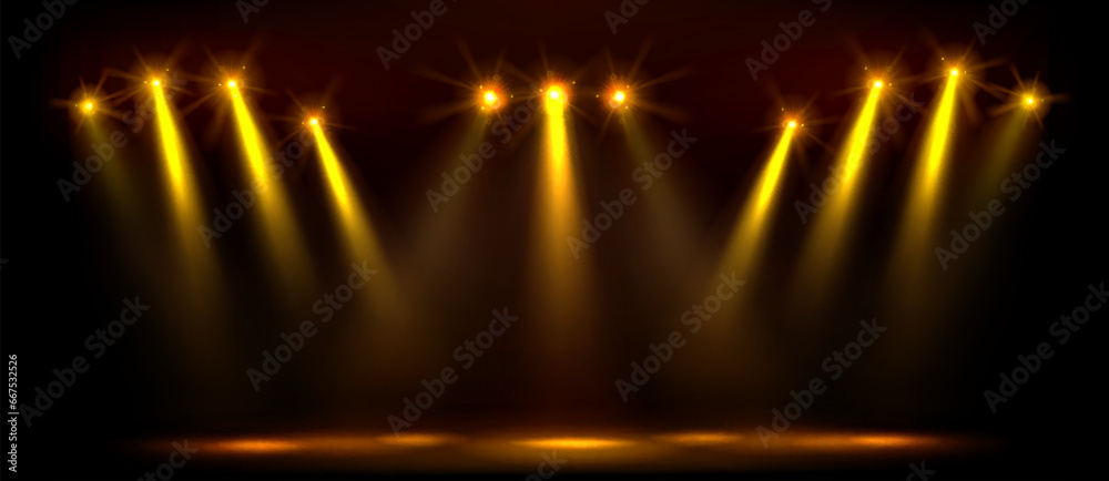 Gold abstract stage with spotlight for party show. Golden luxury award ...