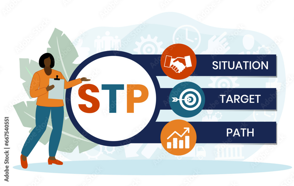 STP - situation target path. business concept background. vector ...