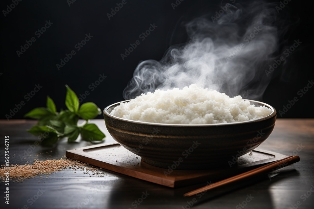 Generative AI : Japanese rice, Cook rice. Close up natural steaming ...