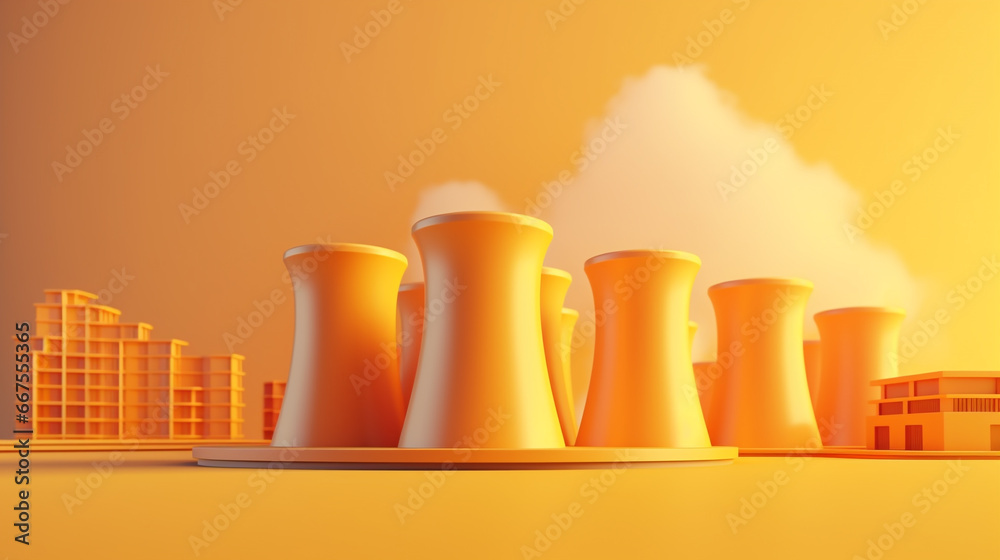 Orange Nuclear Reactor Facility in 3d minimalist background with copy ...