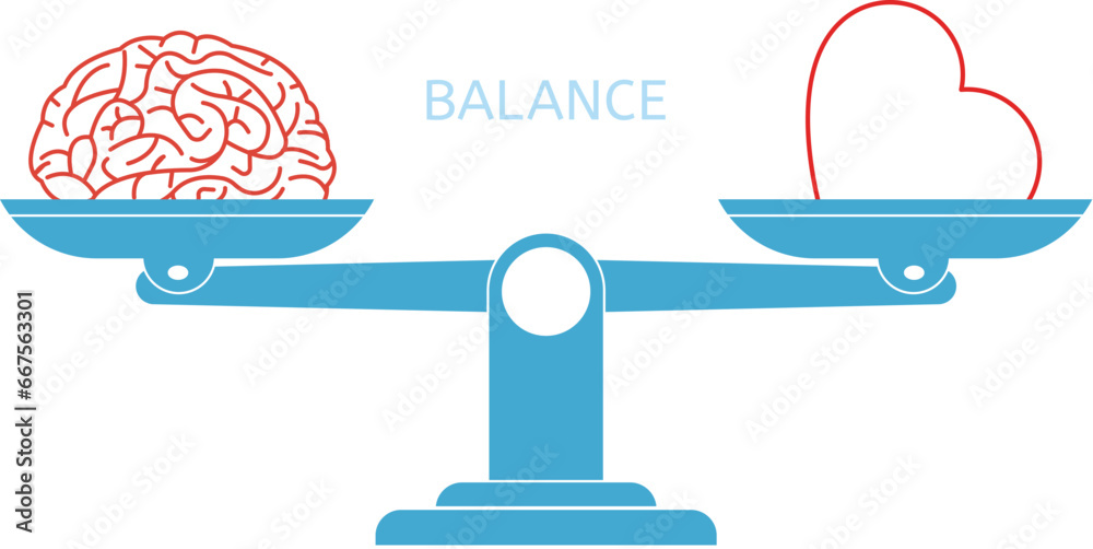 Stylized vector heart and brain scales. Balance of life concept ...