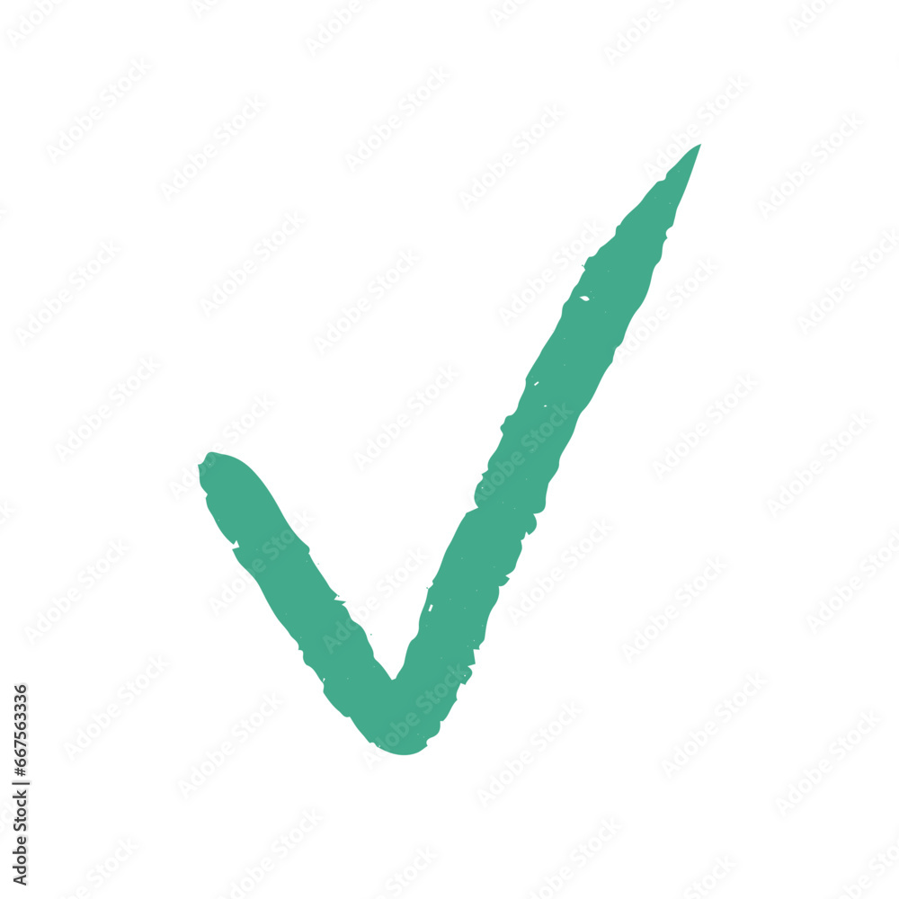 Cute green checkmark hand drawn isolated on white background. Doodle ...