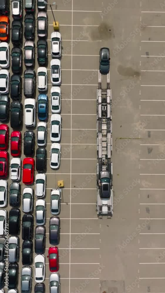 Aerial top down view of a car carrier trailer. car-carrying trailer ...