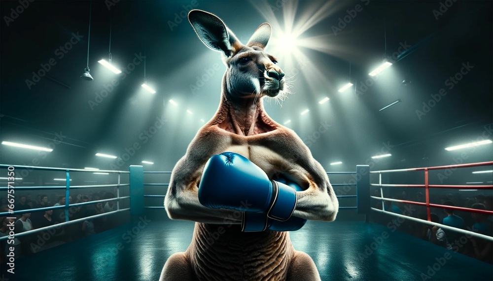 AI generated illustration of A kangaroo in a boxing ring, ready to face ...