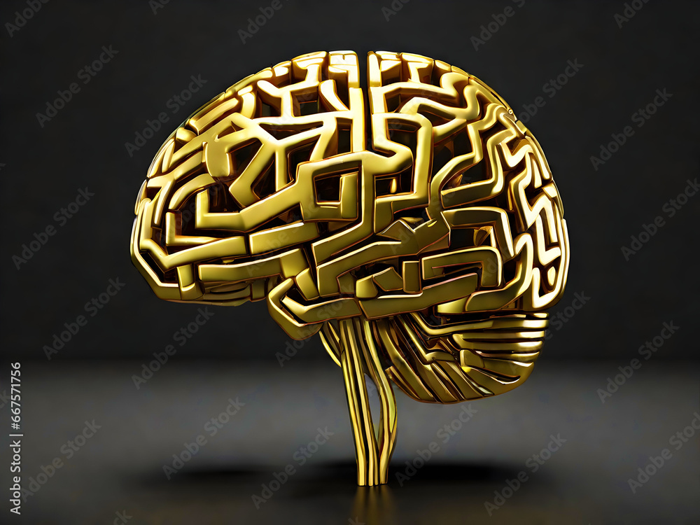 Brain made of gold on black background, 3d, texture. Intelligence ...