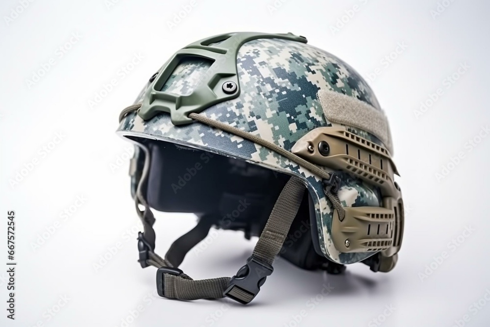 Advanced combat helmet with chin strap on white background. Military ...