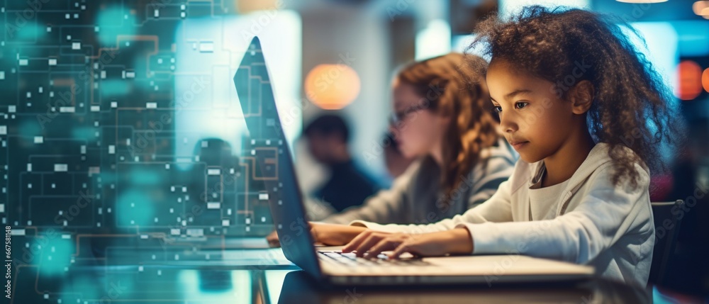 Kids Learning to Code Together in a Computer Lab Stock Photo | Adobe Stock
