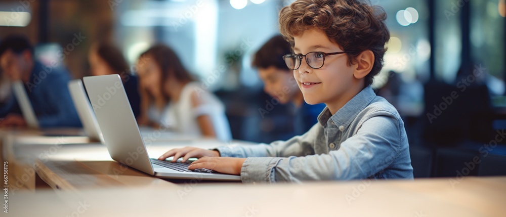 Kids Learning to Code Together in a Computer Lab Stock Photo | Adobe Stock