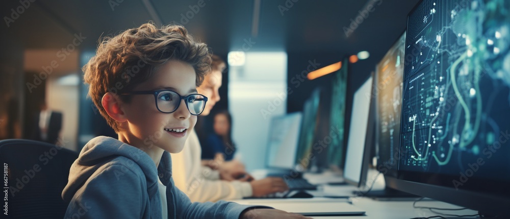 Kids Learning to Code Together in a Computer Lab Stock Photo | Adobe Stock