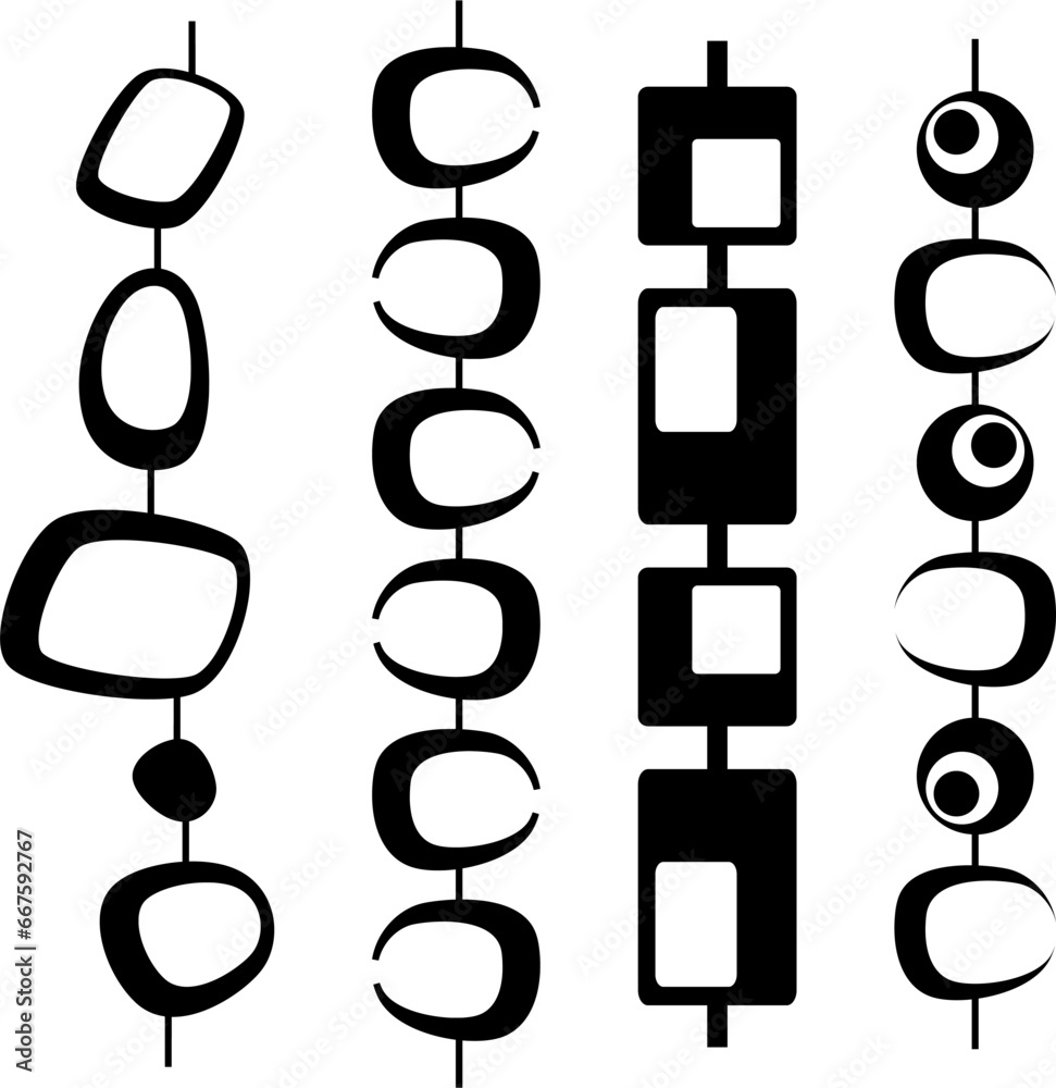 Mid Century Modern Geometric Chain Wall Decal Retro MCM Decor Shapes ...