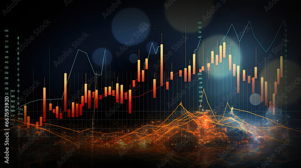 Dynamic market chart depicts the steady increase of business stocks ...