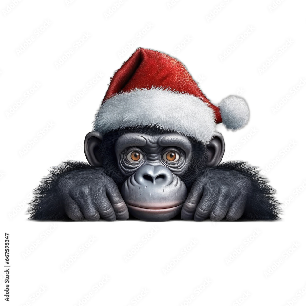 Gorilla wearing Santa Hat isolated on transparent background Stock ...