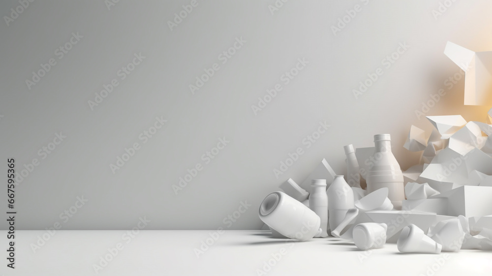plastic packaging waste on grey background. Clean texture with wrinkle ...