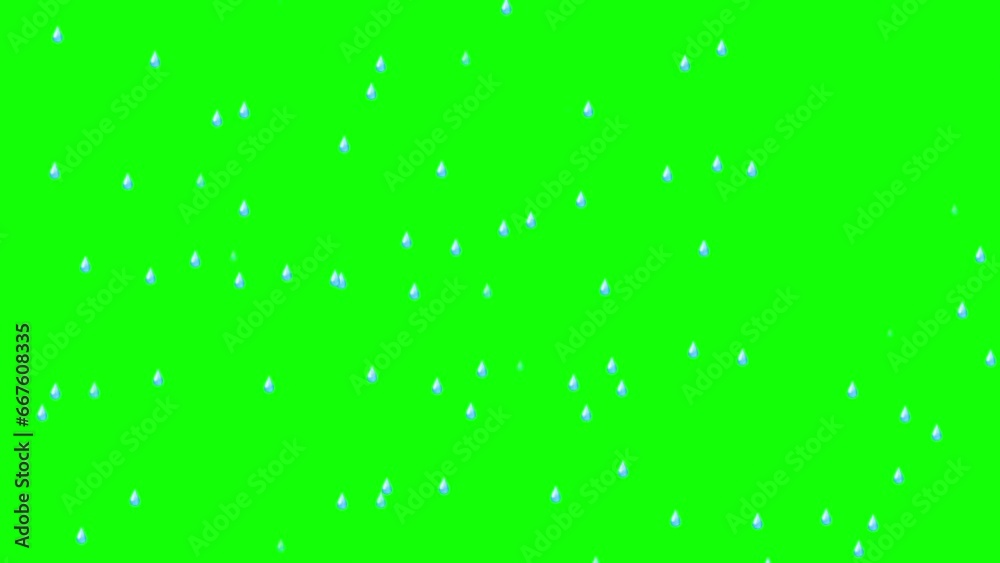 2D rain falling, water droplets, and waterfalls isolated against a ...