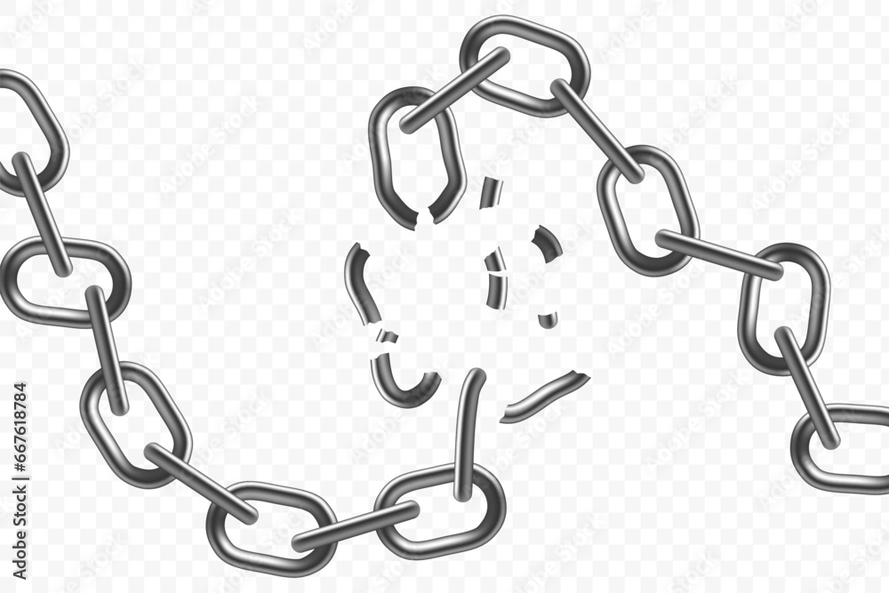Metal chain with broken links. Template isolated on transparent ...