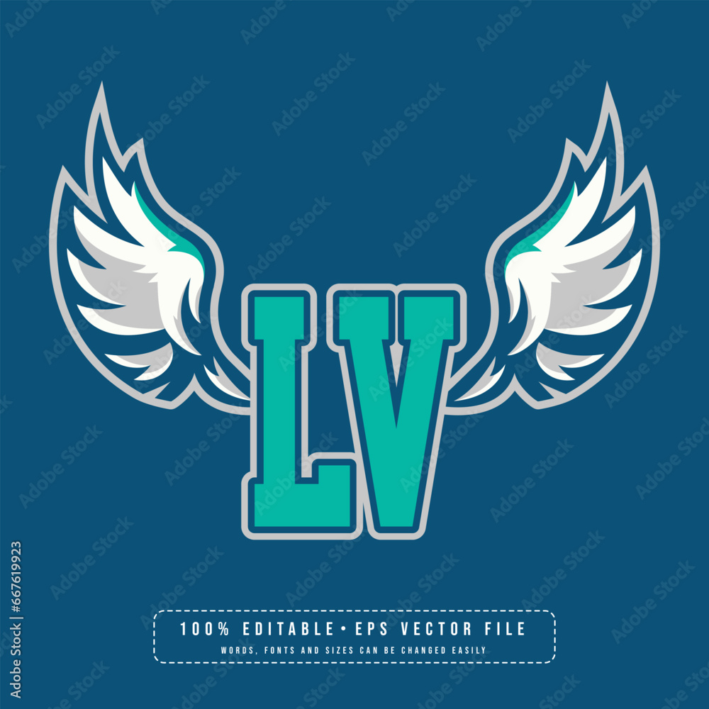 LV wings logo vector with editable text effect. Editable letter LV ...