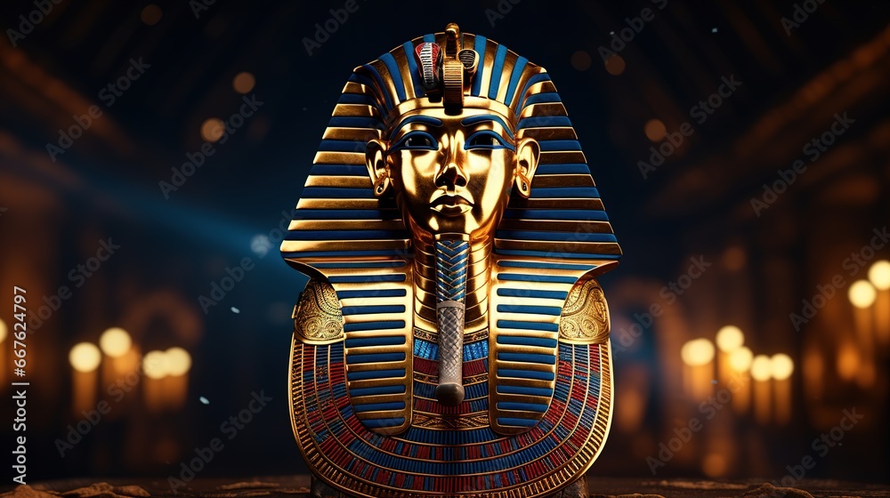 Golden mask of King Tutankhamun gleaming in torchlight Stock ...