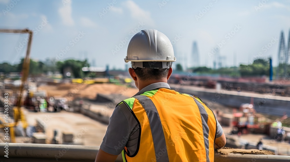 Experienced civil engineer overseeing road construction progress at ...