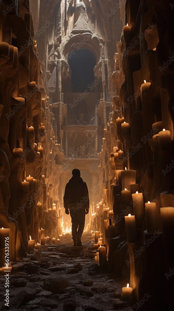 In the bowels of an ancient pyramid, a historian stands before a mural ...